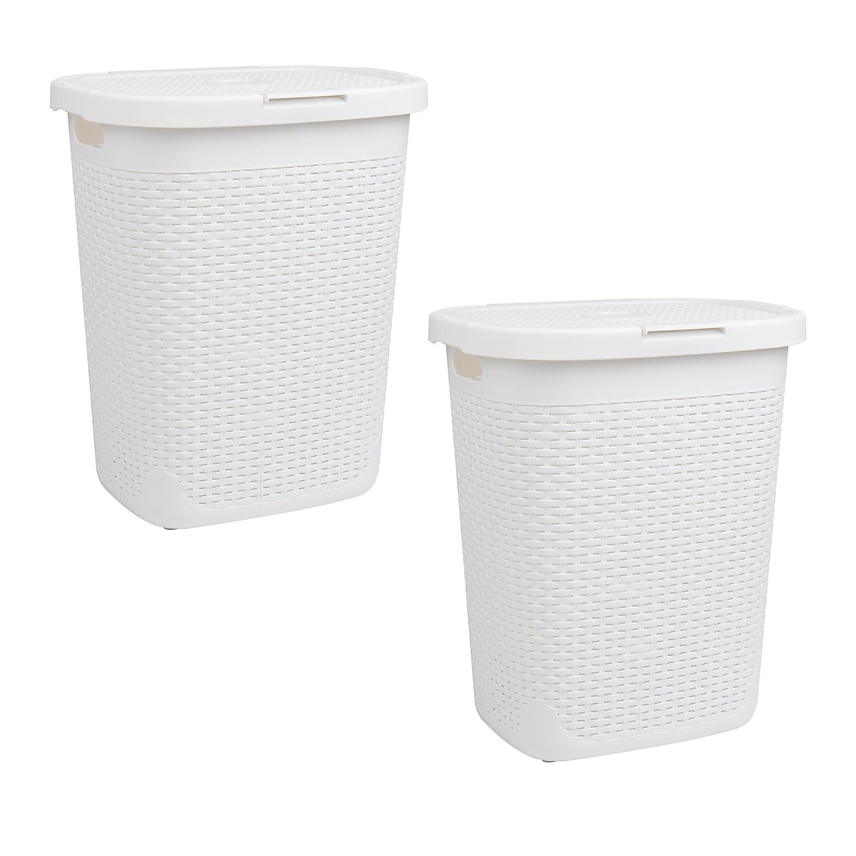 Mind Reader 50L Slim Laundry Hamper, Clothes Basket, Lid, Wicker Design, Plastic, 17.65"L x 13.75"W x 21"H, White