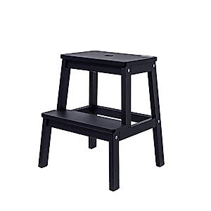 HOUCHICS Wooden Step Stool for Adults with 400lb, Wood Step Stool,Adults Step Stool, Step Stool for Bedside Step Helper for Kitchen,Bathroom,Bedroom (Black)