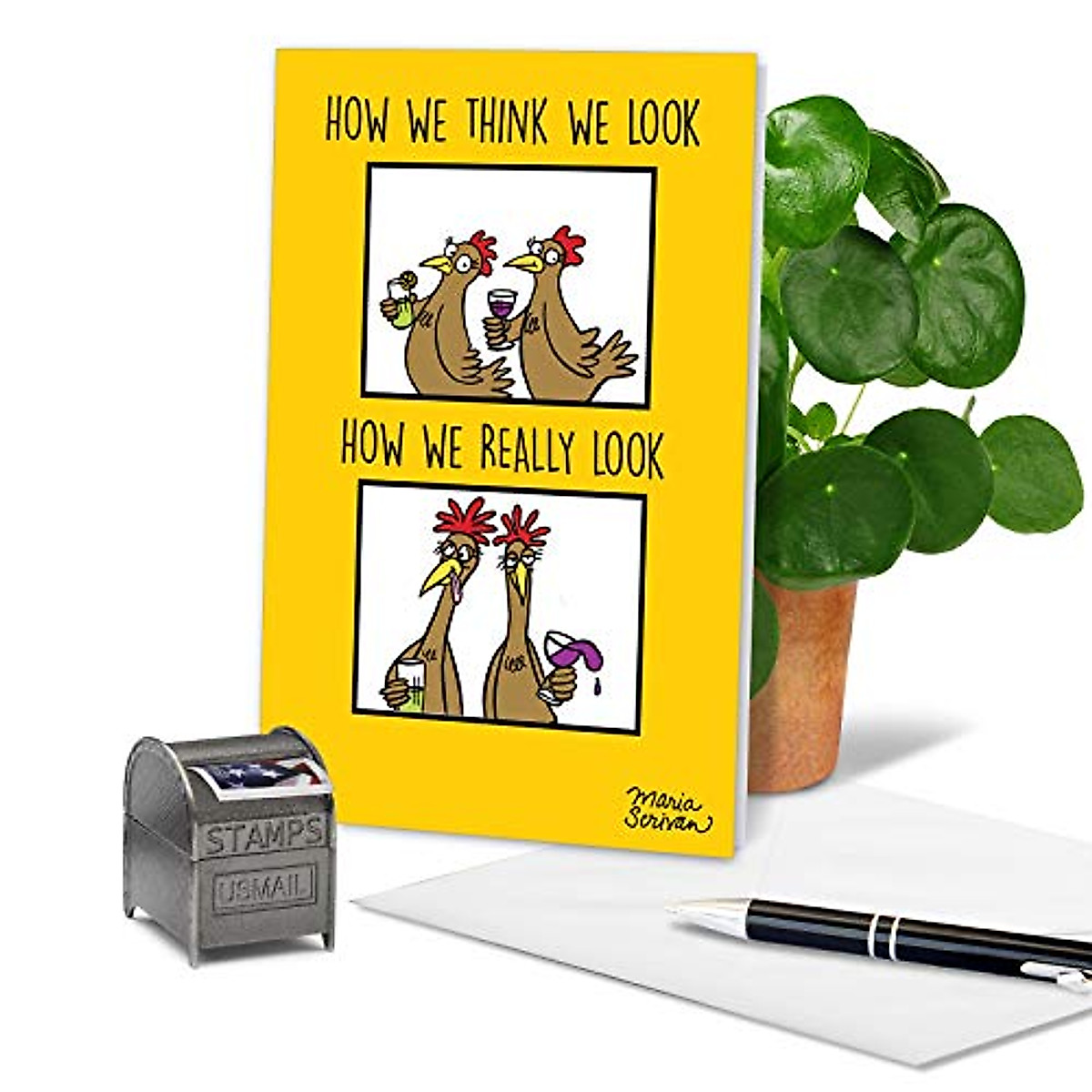 NobleWorks - 1 Happy Birthday Cartoon Greeting Card - Funny Notecard with Envelope, Comic Stationery - How We Look C6969BDG