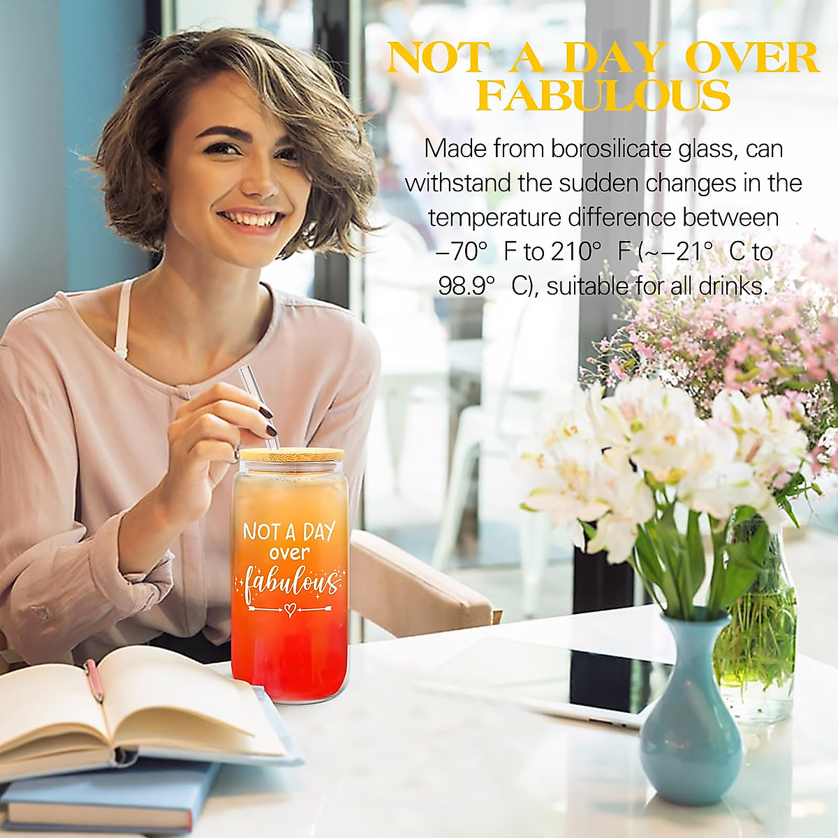 Birthday Gifts for Women, Happy Birthday Gift Baskets for Women, Women Unique Birthday Gifts Ideas for Best Friend, Her, Sister, Daughter, Coworkers, Families - Not a Day over Fabulous Glass Gifts Box