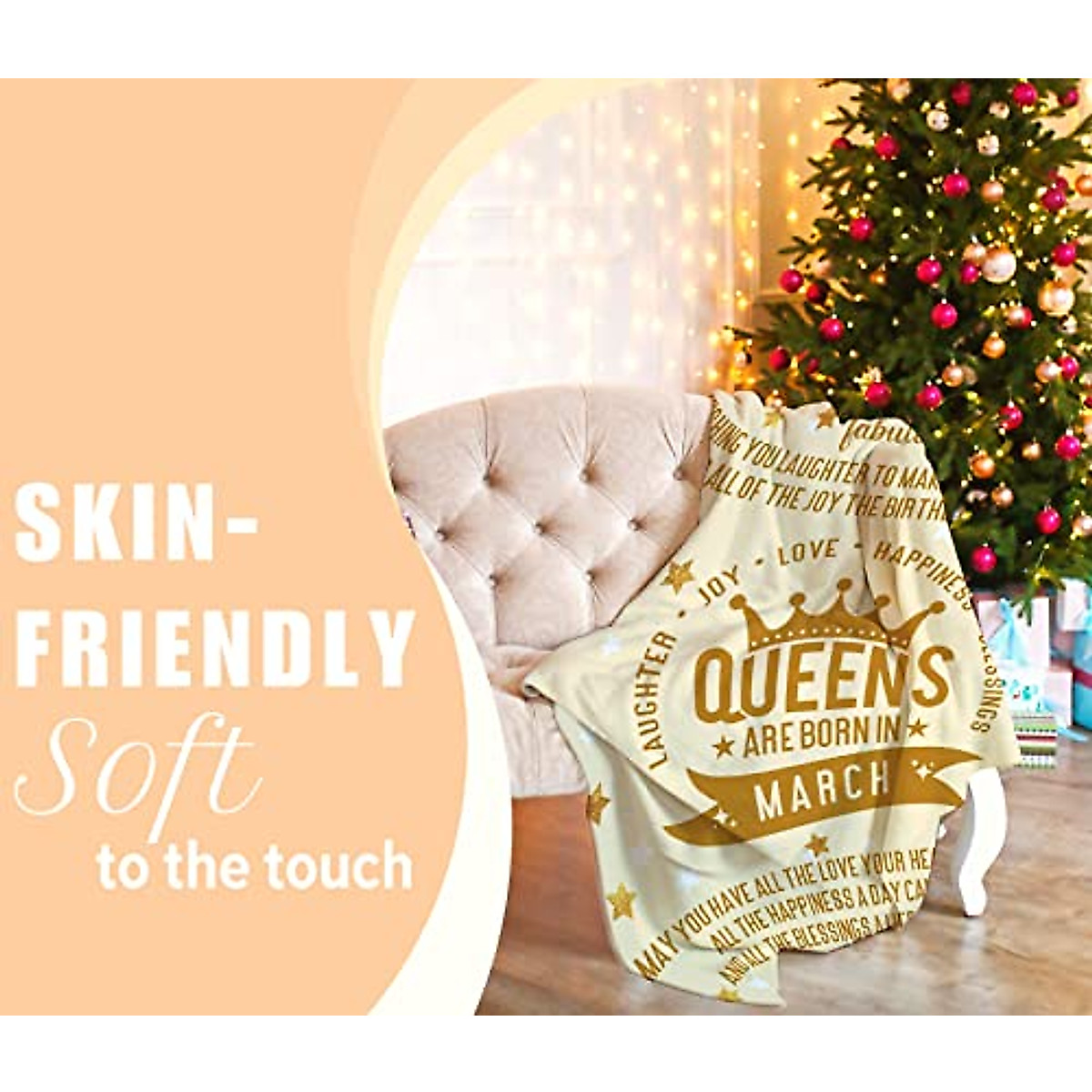 Personalized Birthday Gift Baskets for Her - Women Birthday Gift Ideas, Bday Gift for Women - Queens are Born in February - Flannel Throw Blanket & Socks - Mom, BFFs, Grandma, Aunt - 50"x 65"