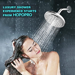 HOPOPRO High Flow Shower Head - High Pressure Rain - 7 Inch Rainfall Spray Shower Head - Tool-less 1-Min Installation - Adjustable Bathroom Shower Head Replacement with Luxury Modern Chrome Look