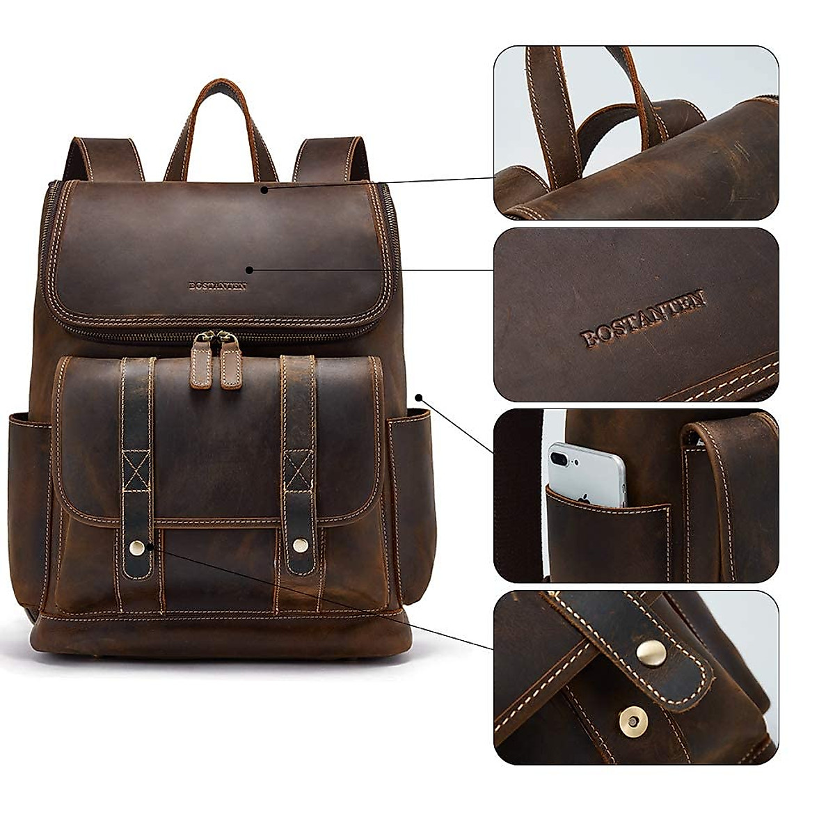 BOSTANTEN Leather Backpack for Men bunde Mens Belts