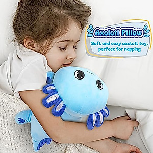 Officygnet Axolotl Plush, 13" Soft Stuffed Animal Plush Toy, Cute Axolotl Plush Pillow, Kawaii Plushies Dolls for Kids, Blue Axolotl Gift for Girls Boys