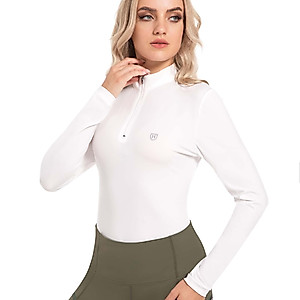 Harrison Howard Women's Equestrian Sweat Absorption Quick Drying Horse Riding Long Sleeve Shirt 1/4 Zip Base Layer White Small