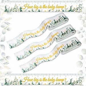 3 Rolls Baby Shower Measure Belly Game Baby Shower Games How Big Is Baby Bump Belly Measuring Tape for Gender Reveal Games Party Supplies, 2 Inch x 115 Ft (Leaves Style)
