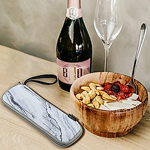 CM Reusable Portable Travel Tableware Carrying Bag Storage Case Cutlery Flatware Organziers for Straw Spoon Fork Chopsticks Utensil Holder (Marble White Pattern)