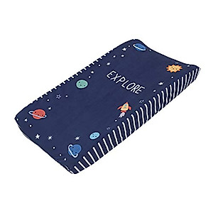 NoJo "Love You to The Moon" Navy & Multi Color Cosmic 2 Pack Super Soft Changing Pad Covers, Navy, White, Yellow, Orange