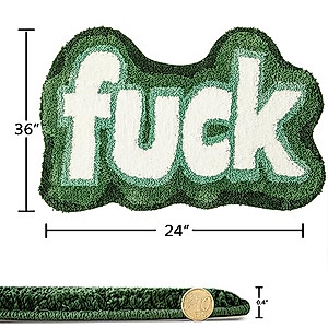 RoomTalks Green Cute Funky Bathroom Rugs Non Slip Washable, Shaggy Soft Absorbent Funny Cool Unique 2x3 Accent Throw Carpet Small Area Rugs for Bedroom Bathroom Dorm Kitchen Rude Swear Words Fuck Rug