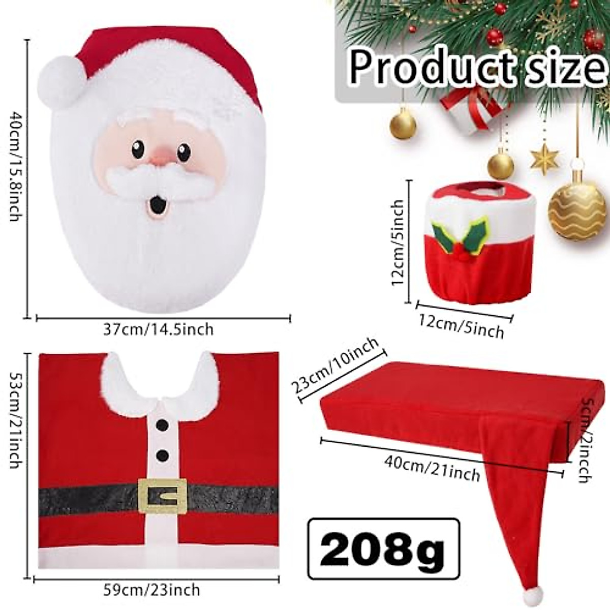 ASYWISH Christmas Bathroom Decoration Set 4Pcs with Toilet Cover Rugs Tank Cover Paper Box Cover Festive Indoor Party Decor Toilet Cover