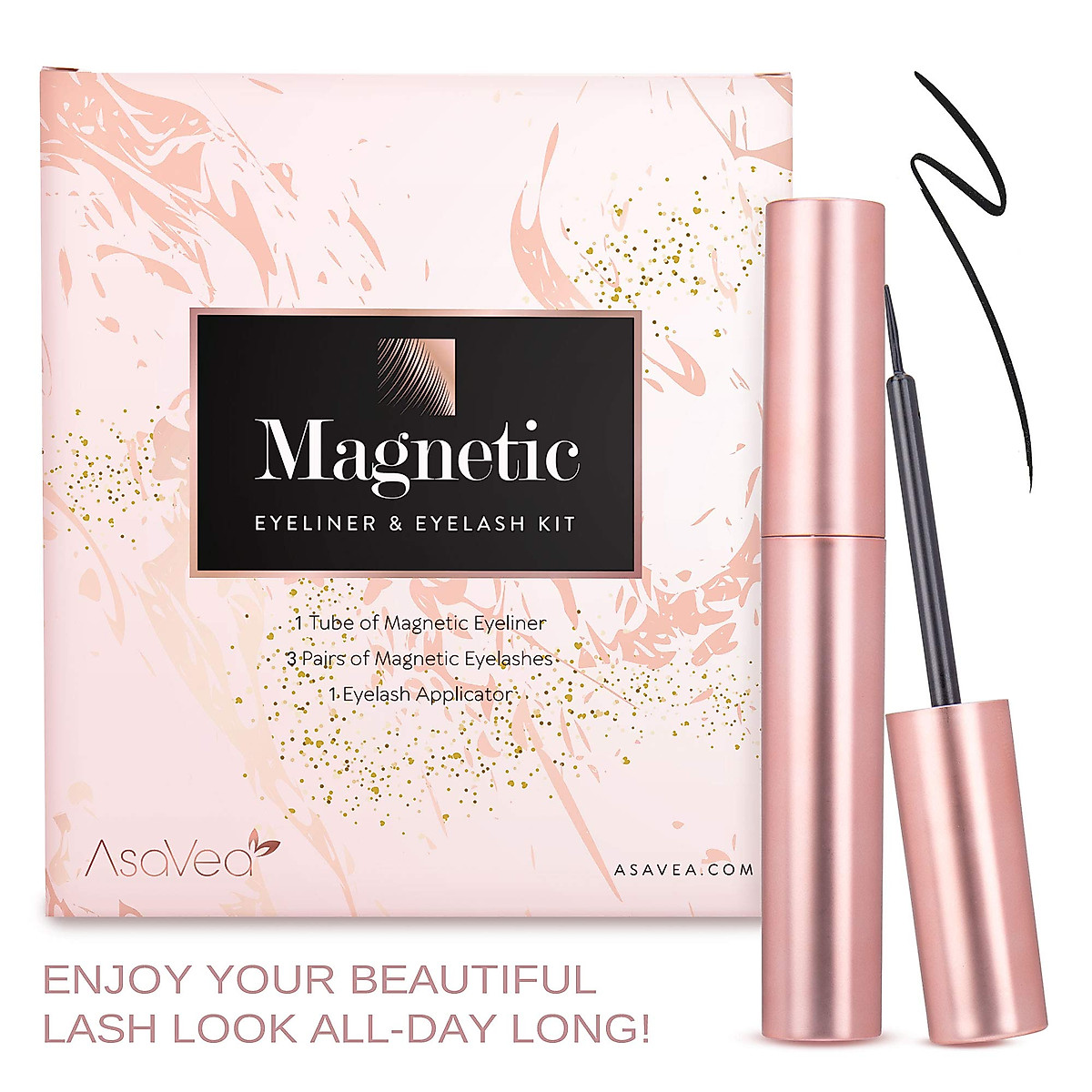 Magnetic Eyelash Kit, Premium Magnetic Eyelash with Eyeliner Kit, includes 2 Pairs of Reusable Realistic and Soft Magnetic Eyelashes, Advanced Eyeliners, Strong Hold, Easy to Apply Magnetic Eyeliner