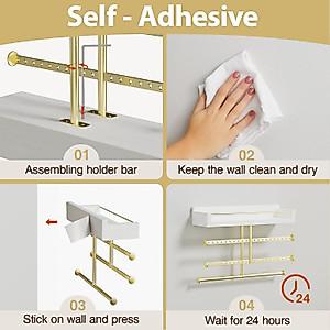 Josmimic Adhesive Wall Jewelry Organizer: 9" Holder for Hanging Necklace, Earring, Bracelet, Gold and White
