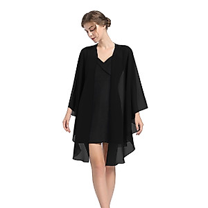 Baoqiya Chiffon Shawls and Wraps Wedding Party Shawl Scarf for Women Bridal Evening Dress on Special Occasion Dresses (Black)