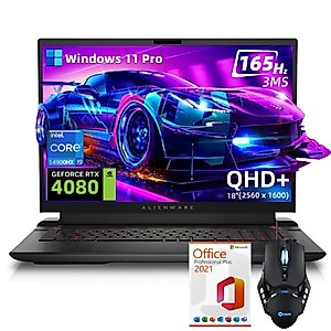 Alienware M18 R2 Gaming Laptop - 18" QHD+ 165Hz 3ms Display, Intel 24-Core i9-14900HX, 64GB DDR5, 4TB SSD, NVIDIA GeForce RTX 4080, Windows 11 Pro, w/cefesfy Accessories