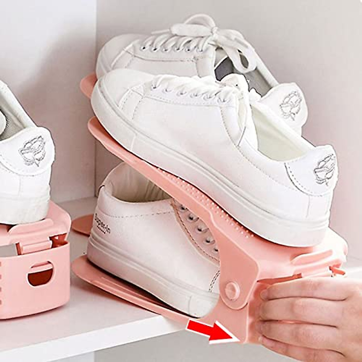 Jeanoko Shoe Stacker, Adjustable Shoe Rack Innovative Double Layer Storage Shoe Holder Space Saving Shoes Bracket Shoe Slots Space Saver for Home Dormitory(Green)