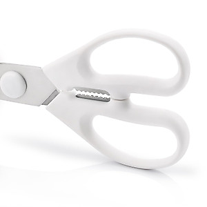 ARCOS Kitchen Take Apart Scissors 8 Inch Nitrum Stainless Steel and 195 mm blade. 154 gr. Ergonomic Polyoxymethylene POM Handle. Series Prochef. Smooth edge and stylish wooden handle. White Color