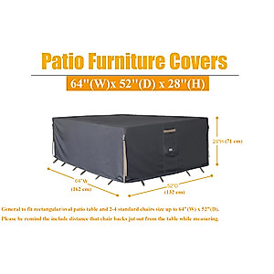 Garden Balsam Heavy Duty Waterproof Patio Furniture Covers,Fading Resistant Outdoor Table and Chair Covers Rectangular 64"Wx 52"D x 28"H Dark Grey