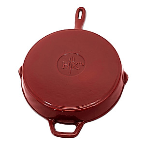 Hell's Kitchen Pre-seasoned Cast Iron Skillet – Oven Safe - Pour Spouts and Helper Handle, 10.5", Red