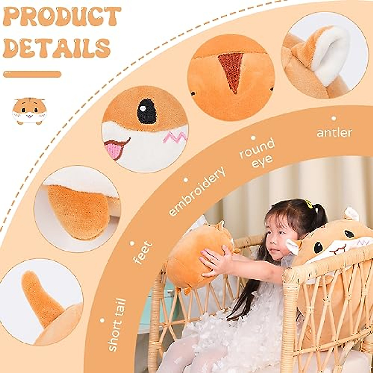 AIXINI 8 inch Cute Yellow Hamster Plush Stuffed Animal Cylindrical Body Pillow,Super Soft Cartoon Hugging Toy Gifts