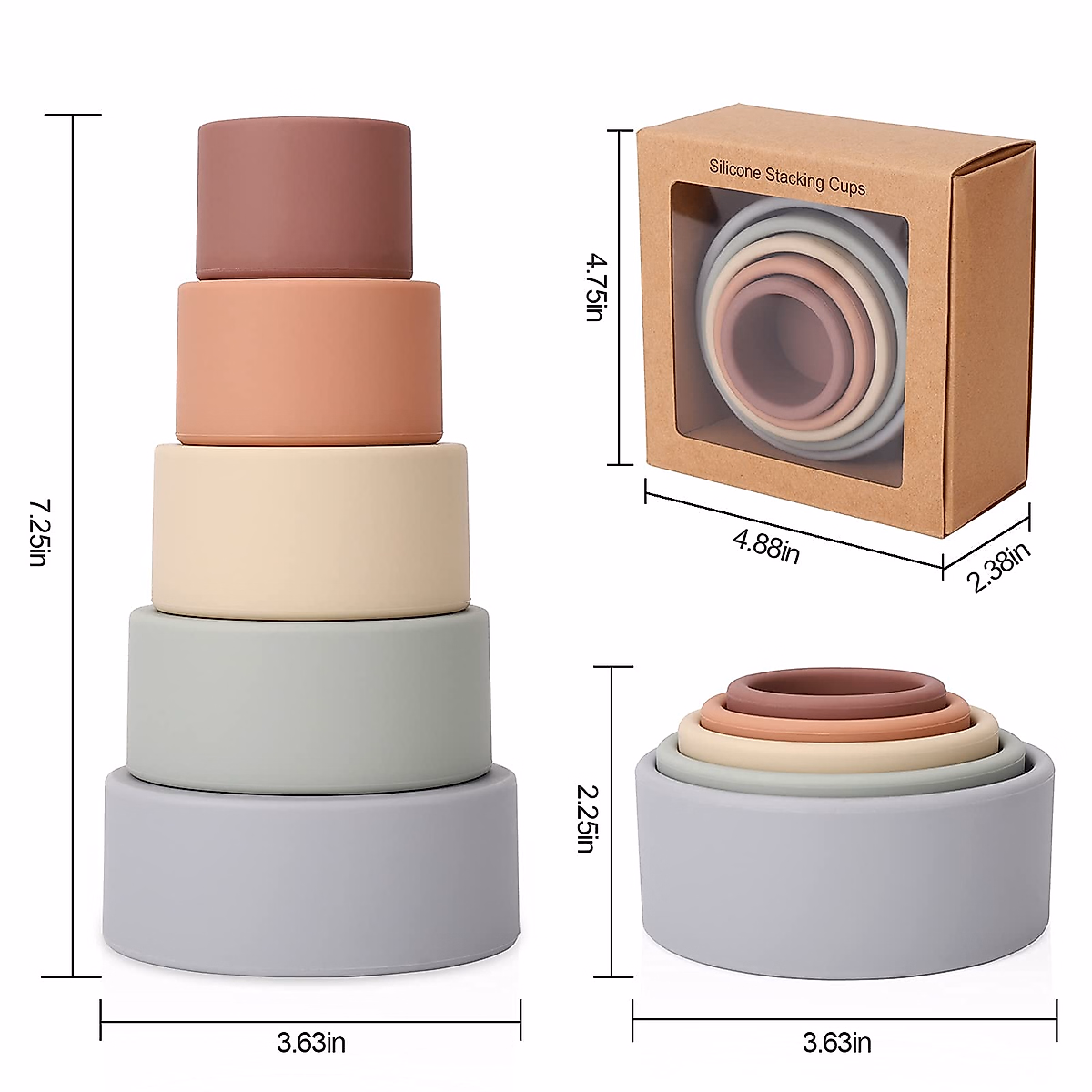 Socub Baby Stacking Toys, Silicone Stacking Cups for Babies and Infants, 5Pcs Nesting Toy for Early Educational, BPA Free, 6+ Month