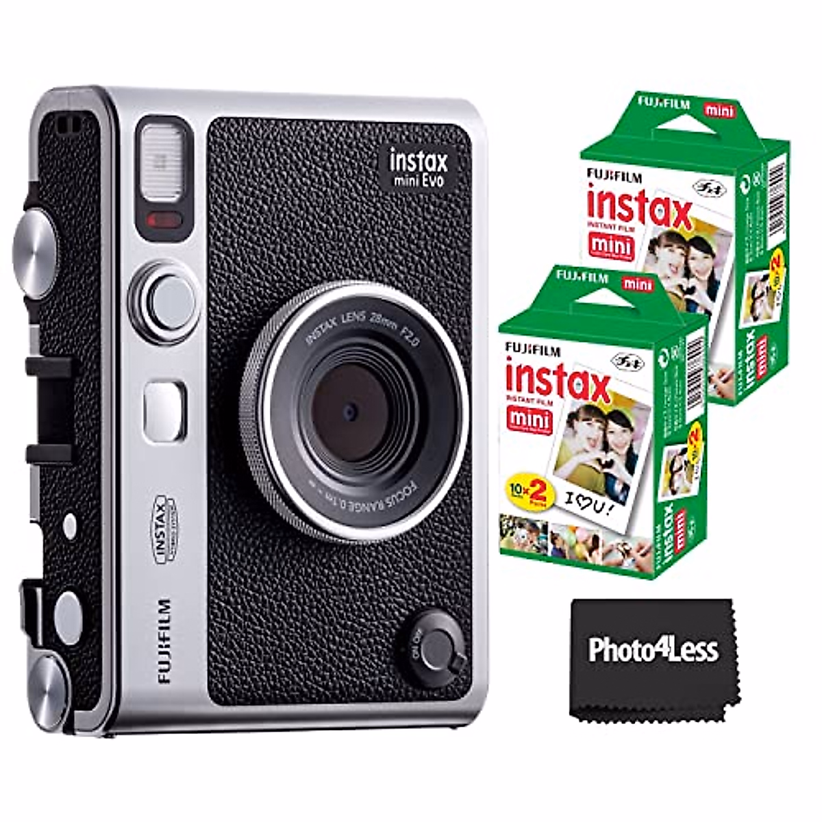 Fujifilm Instax Mini EVO Hybrid Black Instant Camera Bundle with 2X Mini Twin Pack Instant Film