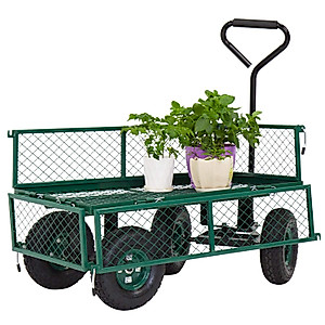 Wagon Cart Heavy Duty Garden cart with Wheels Utility Yard Wagon with Removable Sides with a Capacity of 650 lb, Green