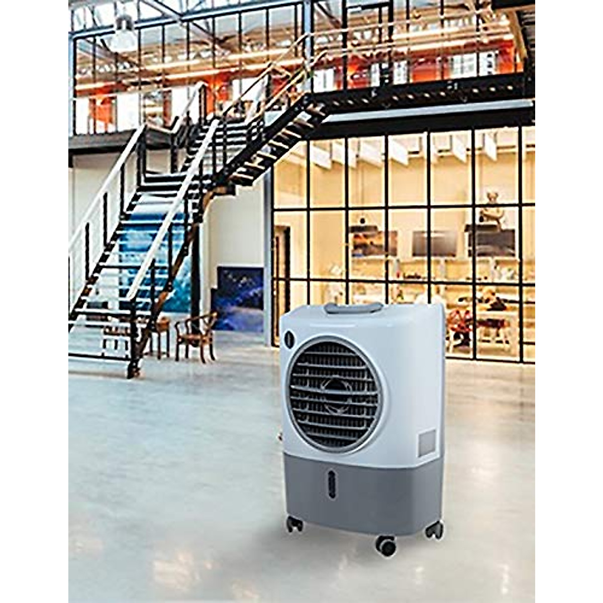 Hessaire MC18M Portable Evaporative Cooling Fan, Indoor/Outdoor Low Humidity Environments, 1300 CFM, 500 sq. ft., 2-Speed Fan, 53.4 dB, White