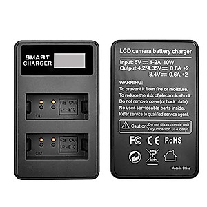 Powtree LP-E10 2 Pack Replacement Battery and LCD Dual Charger Compatible with Canon EOS Rebel T6,T7,T3,T5, T100, 4000D,3000D,2000D,1500D,1300D,1200D,1100D Digital Cameras(Not for T3i T5i T6i T6s T7i)