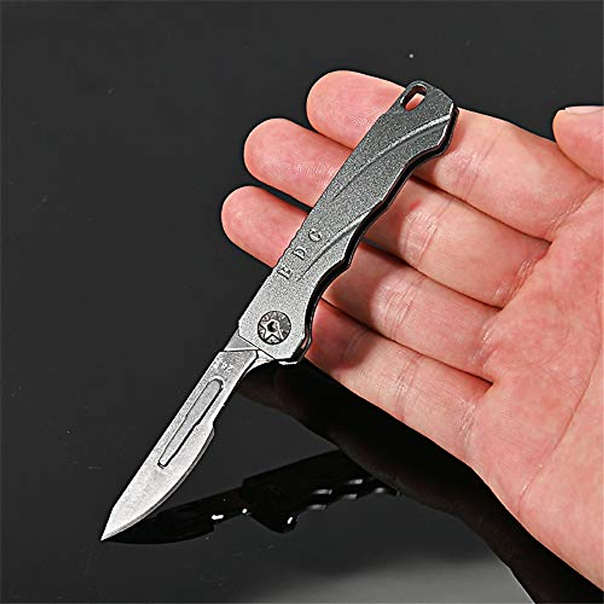 SZHOWORLD Mini EDC Pocket Knife,Aluminium Alloy Handle Carbon Steel Blade Folding Knife with 10 Extra Replaceable Blades,Portable Lightweight and Compact (Grey)