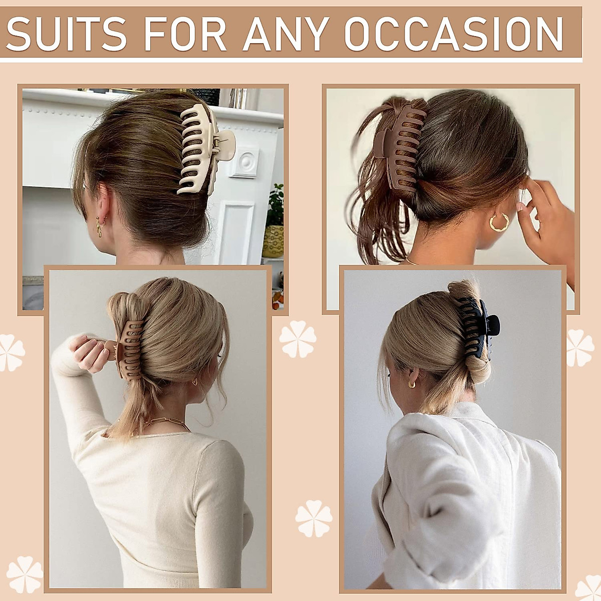 Vintage Matte Hair Claw Clips for Women and Girls - Strong Hold for Thick & Thin Hair (4pcs 4.3 Inch + 4pcs 3.54 Inch)