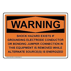 ComplianceSigns.com Warning Shock Hazard Exists If Grounding Electrode OSHA Safety Label Decal, 5x3.5 in. 4-Pack Vinyl for Electrical