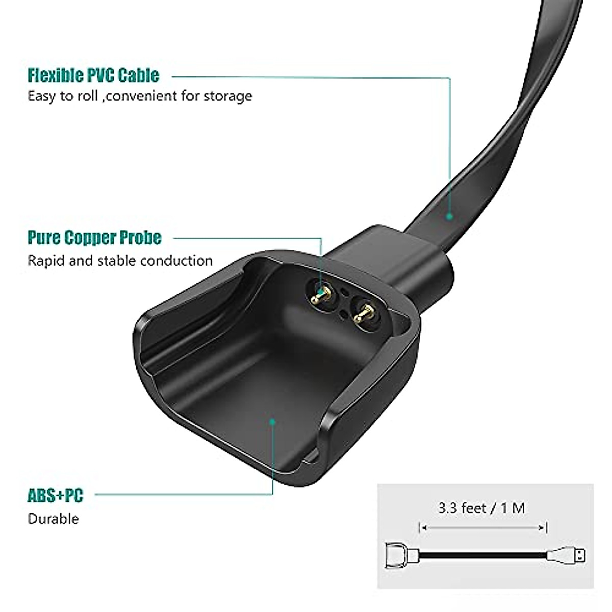 TUSITA [2-Pack Charger Compatible with Bond Touch Bracelet - USB Charging Cable 3.3ft /100cm - Long Distance Connection Bracelets Accessories