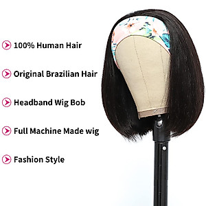 GABRIELLE 8 Inch Bob Headband Wig for Black Women, 150% Density, Human Hair, Glueless, Straight, 1 Count (Pack of 1), Women's Accessories, Black Women, Wig Users
