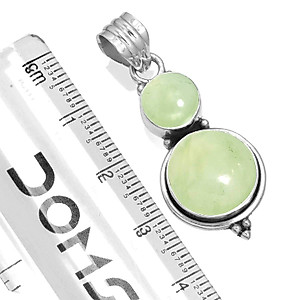 JEWELOPORIUM Natural Green Prehnite 925 Silver Pendant for Women Stone Handmade Silver Pendant Necklace Christmas - Gift Cocktail Jewelry