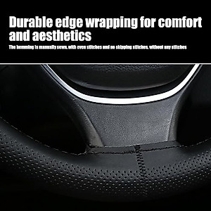 QODOLSI 1 PC Car Steering Wheel Protector Cover, 14.96" Hand-Stitched Leather Sweat-Absorbent Steering Wheel Cover Tie with Air Hole, Motors Comfort Touch Accessory, for Cars, SUVs (Black)