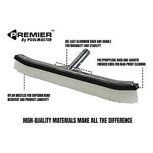 Poolmaster 20172 18-Inch Heavy Duty Aluminum-Back Swimming Pool Wall Brush with Durable Nylon Bristles, Premier Collection, Silver