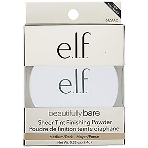 e.l.f, Beautifully Bare Sheer Tint Finishing Powder, Mattifying, Silky, Light Coverage, Long Lasting, Controls Shine, Creates a Flawless Face, Medium/Dark, All-Day Wear, 0.33 Oz