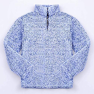 Men's Pullover Winter Workout Thenlian Men Warm Fluffy Winter Solid Casual Zip Up Sweatshirt Pullovers Outwear(Blue, XXL)