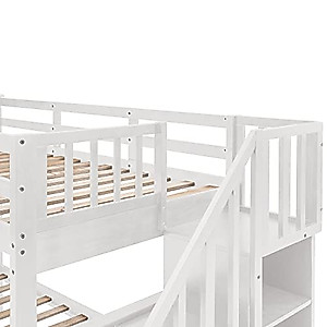Harper & Bright Designs Twin Over Full Bunk Bed with Stairs, Solid Wood Stairway Bunk Bed with Storage Drawers for Kids Teens Adults, Bedroom, Dorm (White)