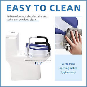 Toilet Seat Riser with Handles, 4'' Raised Toilet Seat for Seniors with TPR Padded and Aluminum Arms, Toilet Safety Riser for Standard Commode (Blue)