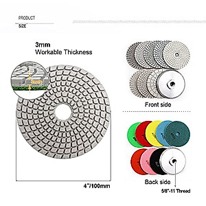 SHDIATOOL 4 - Inch Diamond Polishing Pads Wet Set of 8Pcs Plus An Aluminum Backer for Marble Granite Stone 100mm