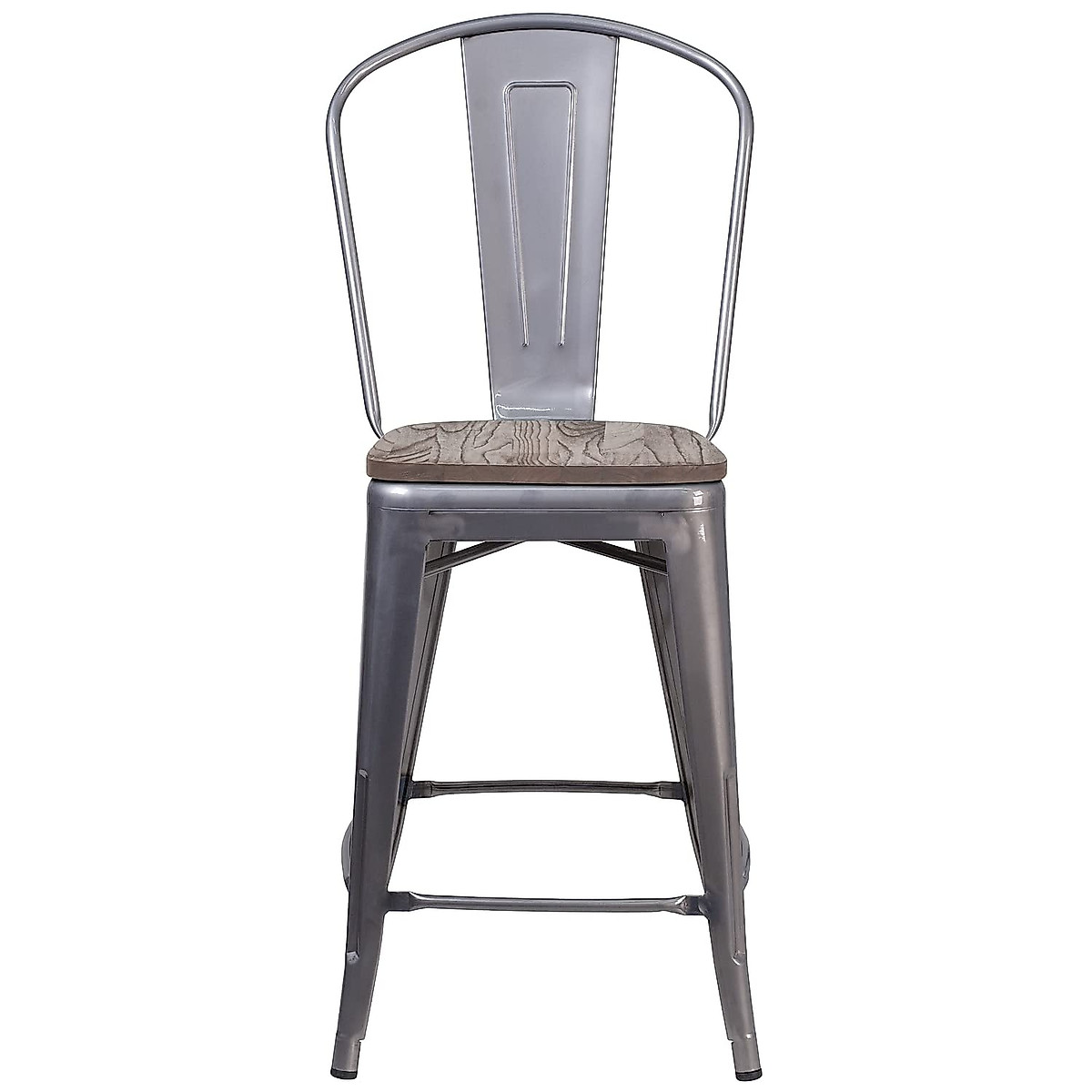Flash Furniture Lincoln 4 Pk. 24" High Clear Coated Counter Height Stool with Back and Wood Seat