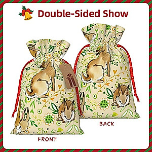 Drawstrings Christmas Gift Bags Cute-Bunny-Rabbit-Watercolor Presents Wrapping Bags Xmas Gift Wrapping Sacks Pouches Medium