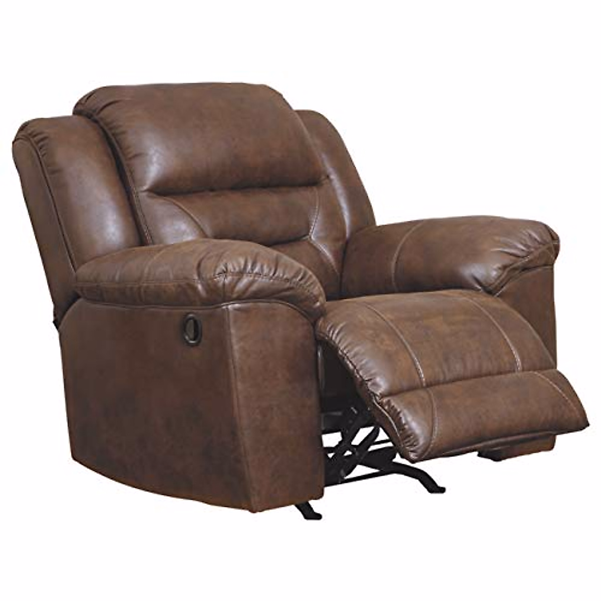 Signature Design by Ashley Stoneland Faux Leather Manual Pull Tab Rocker Recliner, Dark Brown