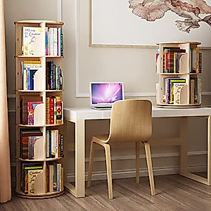 5 Tier 360° Rotating Stackable Shelves Bookshelf Organizer 360 Display Rotating Bookshelf Wood Book Shelf Organizer for Bedroom, Living Room, Study Room - Intexca