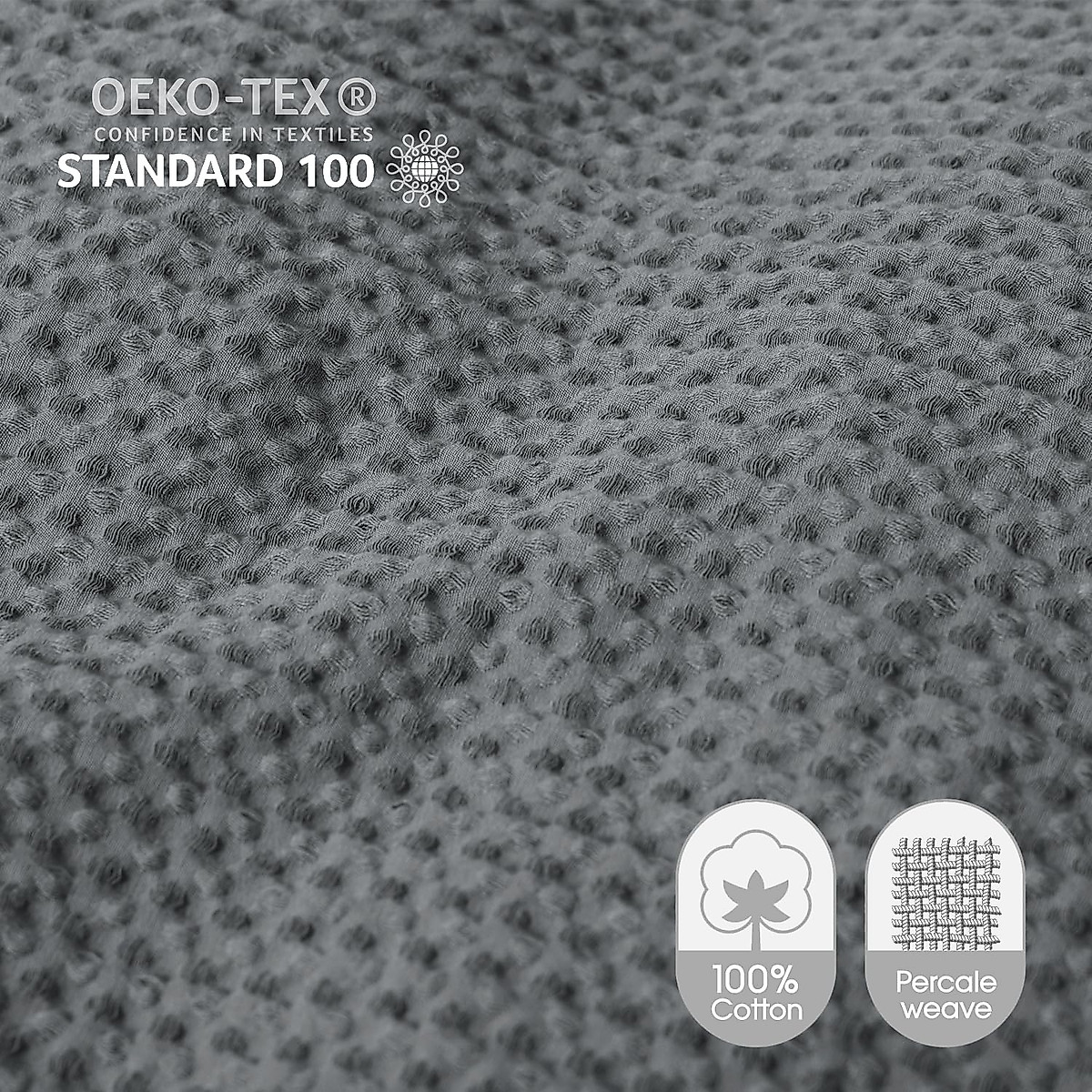 Grassix Waffle Weave Duvet Cover 100% Cotton King Duvet Cover Set with Zipper Closure Soft Breathable Textured Bedding Set for All Seasons, Comforter Cover Charcoal Gray 104"x90"