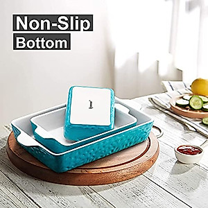 IPOW 3 Pack Casserole Dish Bakeware Set [Large&Deep], Ceramic Baking Dishes for Oven, to Table Plate Pan for Lasagna&Chicken Baking Cooking, Gift for wedding Party, Turquoise