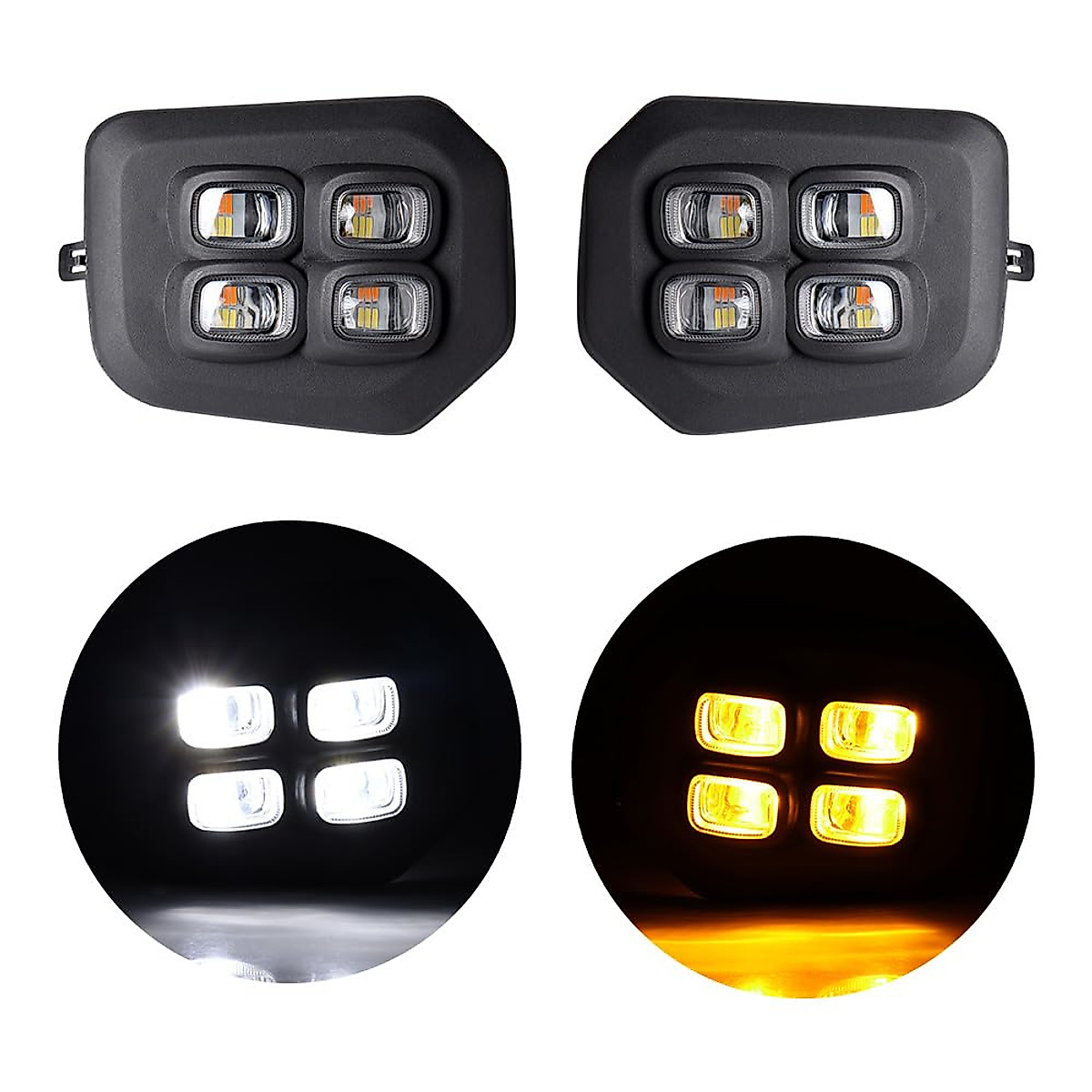 AMOPA Compatible with Toyota Tacoma SR SR5 Limited TRD Off-road Trd Sport 2016-2022 Driver Passenger White LED Daytime Running Light DRL Fog Lamp Bezel Amber Turn Signal Switchback Waterproof