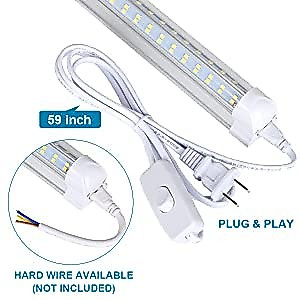 BSK.BESTKA LED Shop Light Fixture, 4FT, 50W 6500LM, 6000K Cold White, 4 Foot T8 Integrated LED Tube Lights, Plug in Warehouse Garage Lighting, V Shape, High Output, Linkable with On/Off Switch (4PCS)