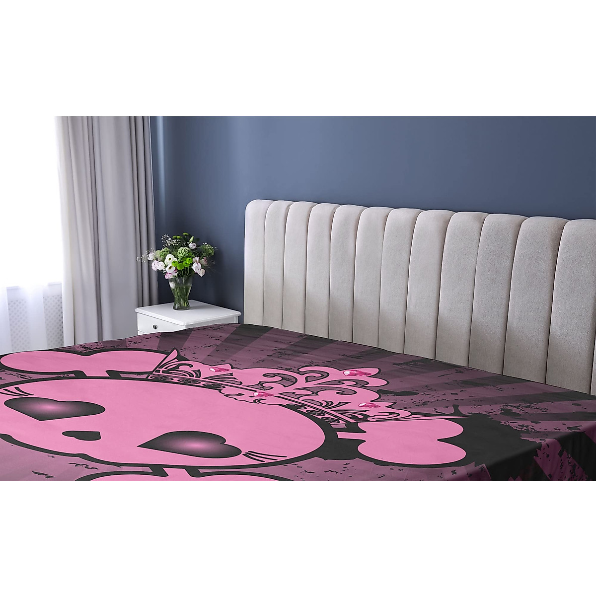 Ambesonne Skull Fitted Sheet, Illustration Crown Dark Grunge Style Teen Spooky Halloween October Fall Print, Soft Decorative Fabric Bedding All-Round Elastic Pocket, Queen Size, Black Pink